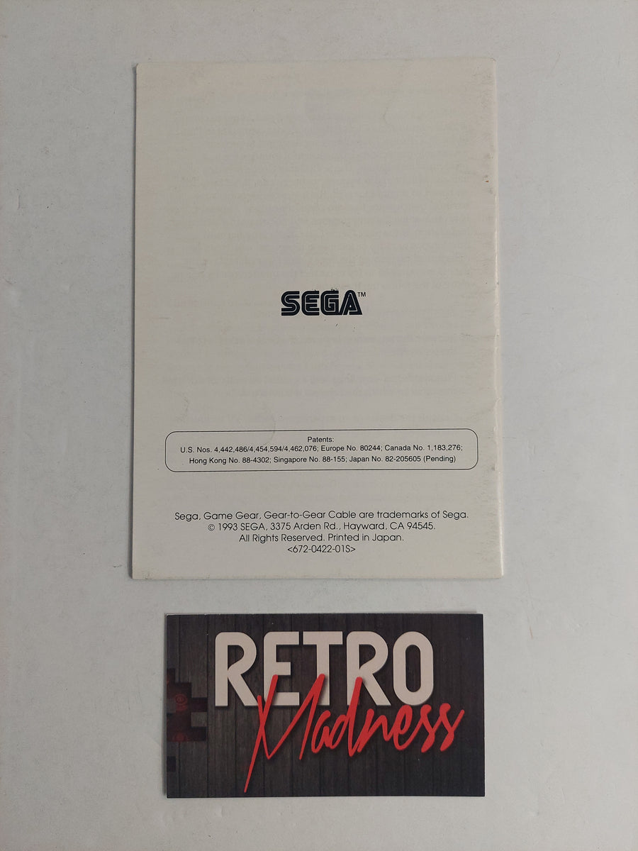Sega Game Gear Instruction Manual ONLY – Retro Madness
